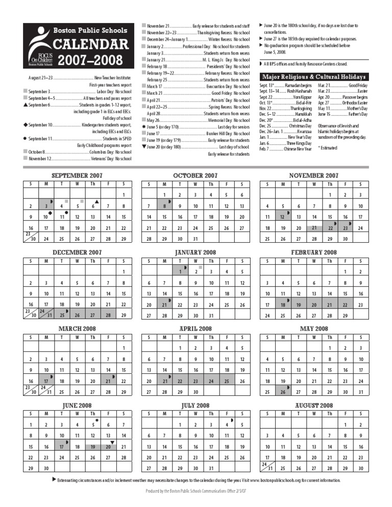 BPS 2007 08 Calendar | PDF | Holidays | Religious Holidays