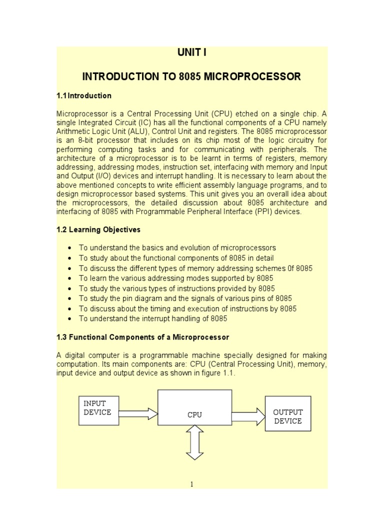 Unit I Introduction To 8085 Microprocessor | PDF | Central Processing Unit | Instruction Set