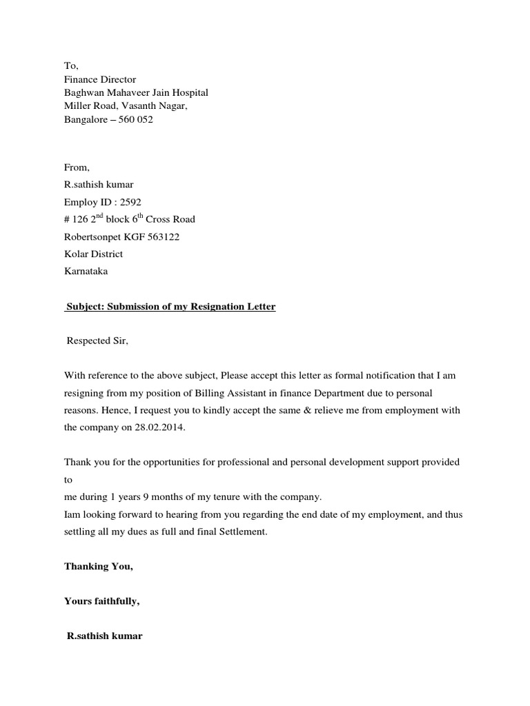 Subject: Submission of My Resignation Letter: ND TH | PDF