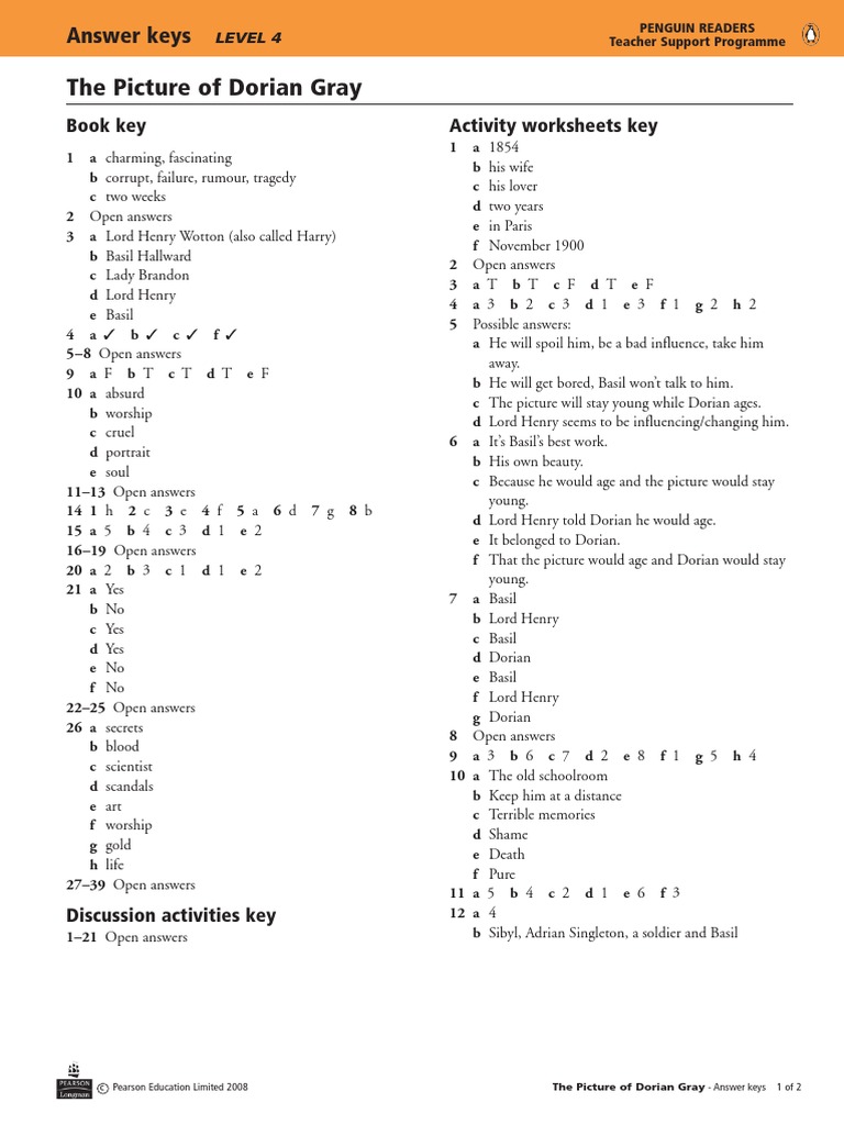 Dorian Gray Answer Keys and Activities | PDF | The Picture Of Dorian ...