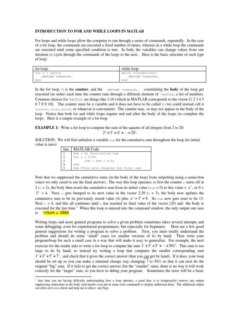 For While Loops Mat Lab | PDF | Control Flow | Summation