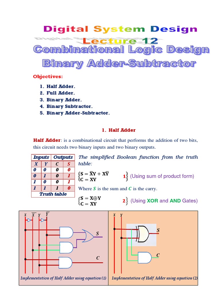 Lecture 12 Binary Adder-Subtractor | PDF | Electronics | Digital ...