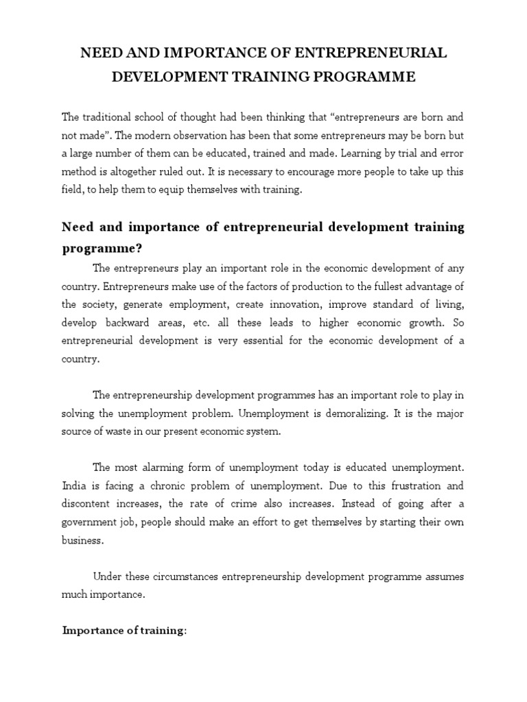 Need and Importance of Entrepreneurial Development Training Programme ...