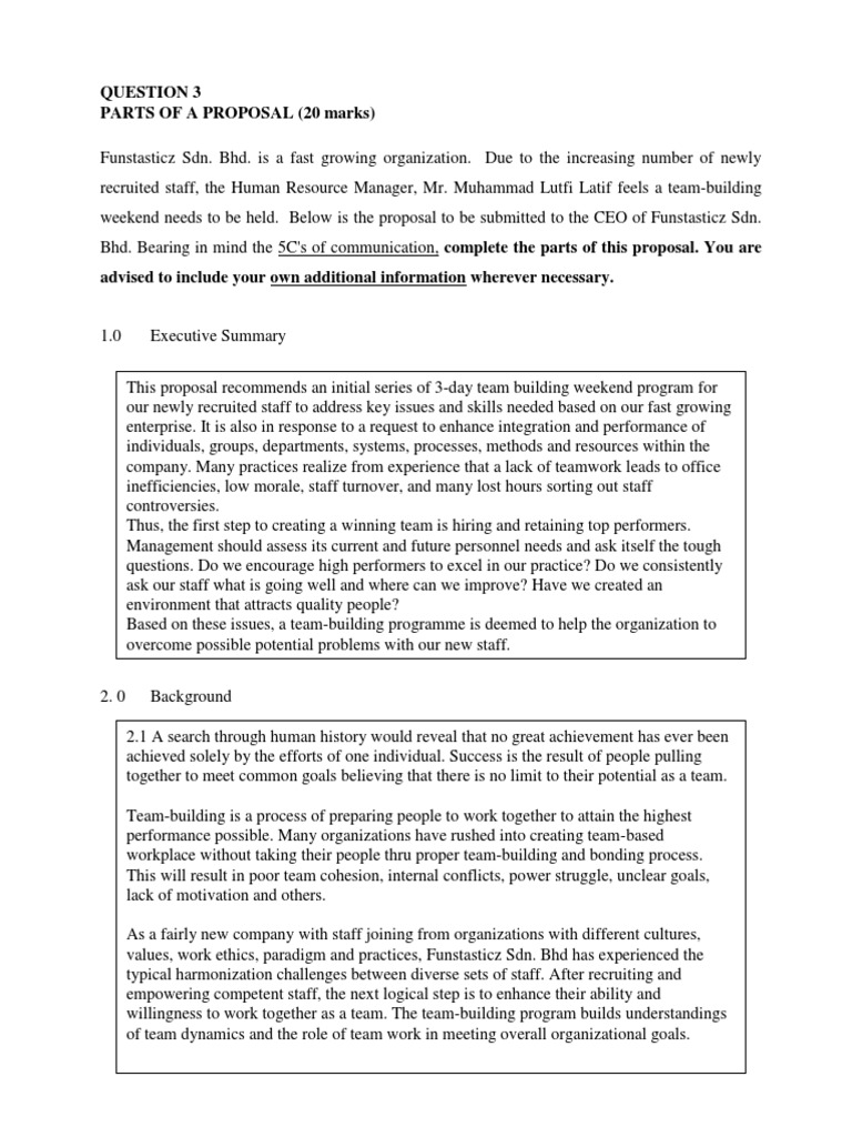 Example of A Proposal - Exam Question3 | PDF | Team Building | Goal