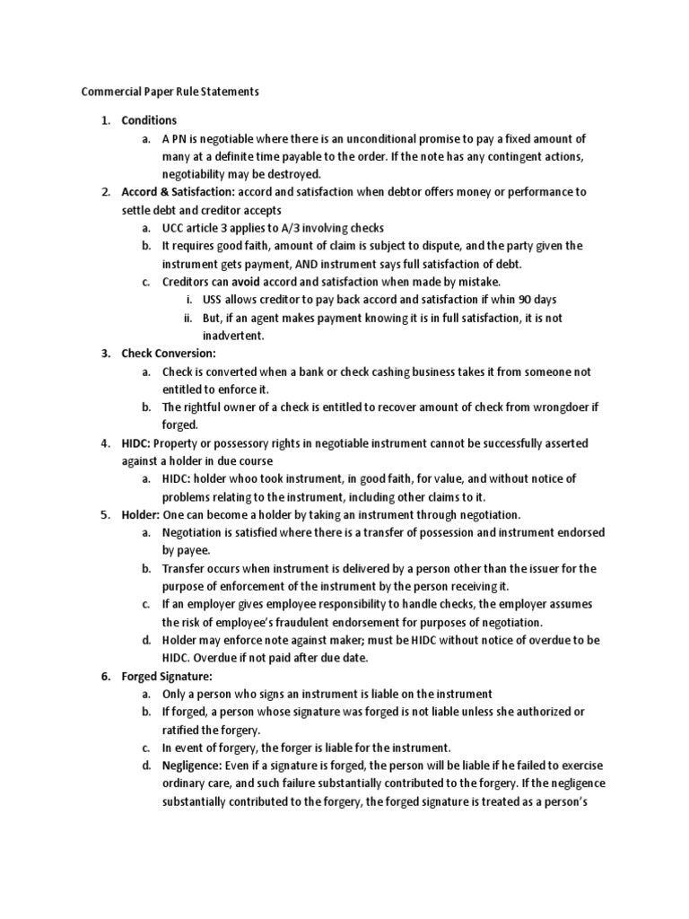 Commercial Paper Rule Statements | PDF | Negotiable Instrument | Cheque