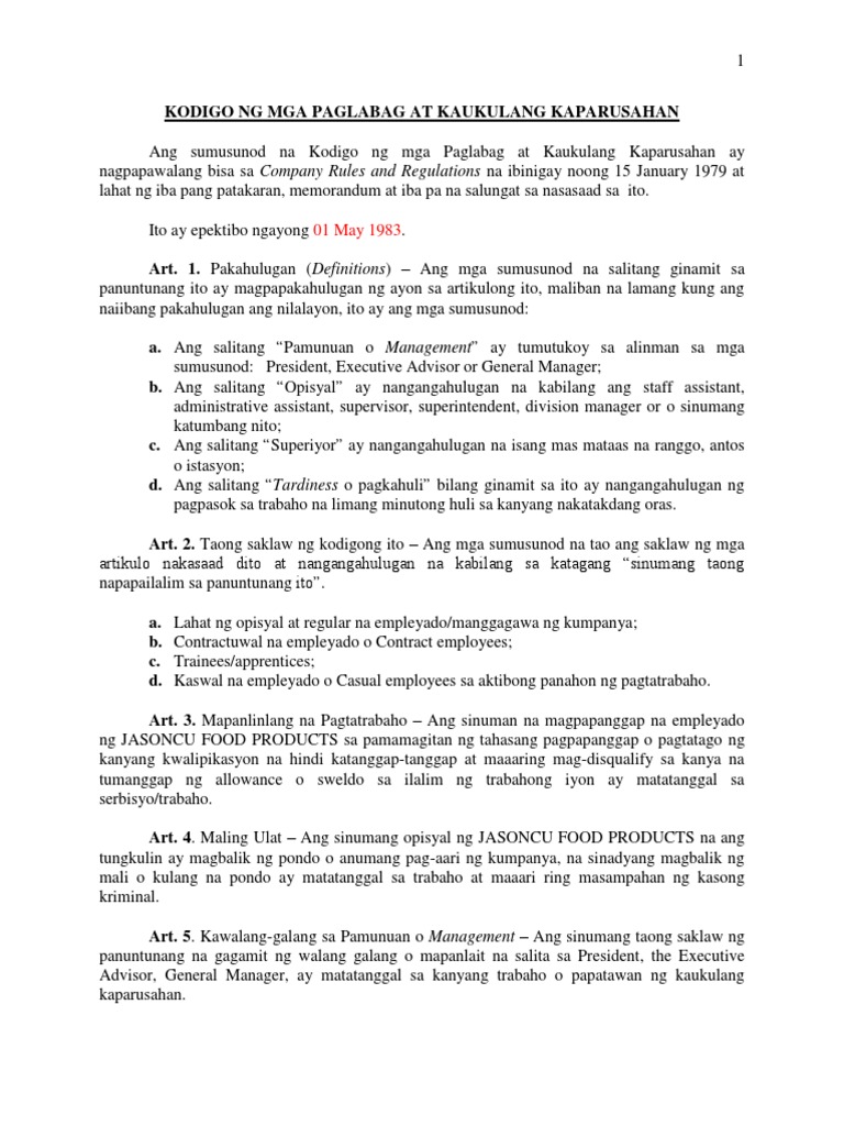 Code of Offenses'Tagalog Version | PDF