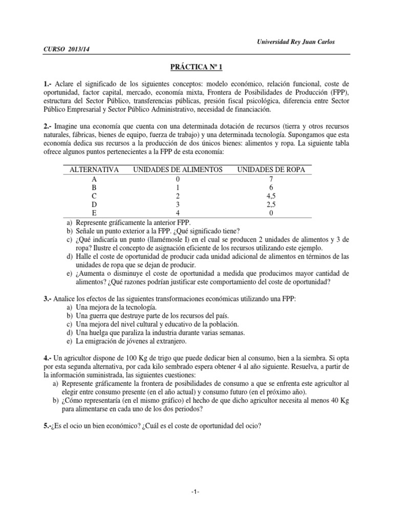 Economía PRÁCTICA TEMA 1 PDF | PDF | Costo de oportunidad | Ciencias ...