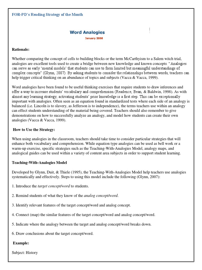 Vocabulary - Word Analogies Strategy (Concept, Word Relationships ...