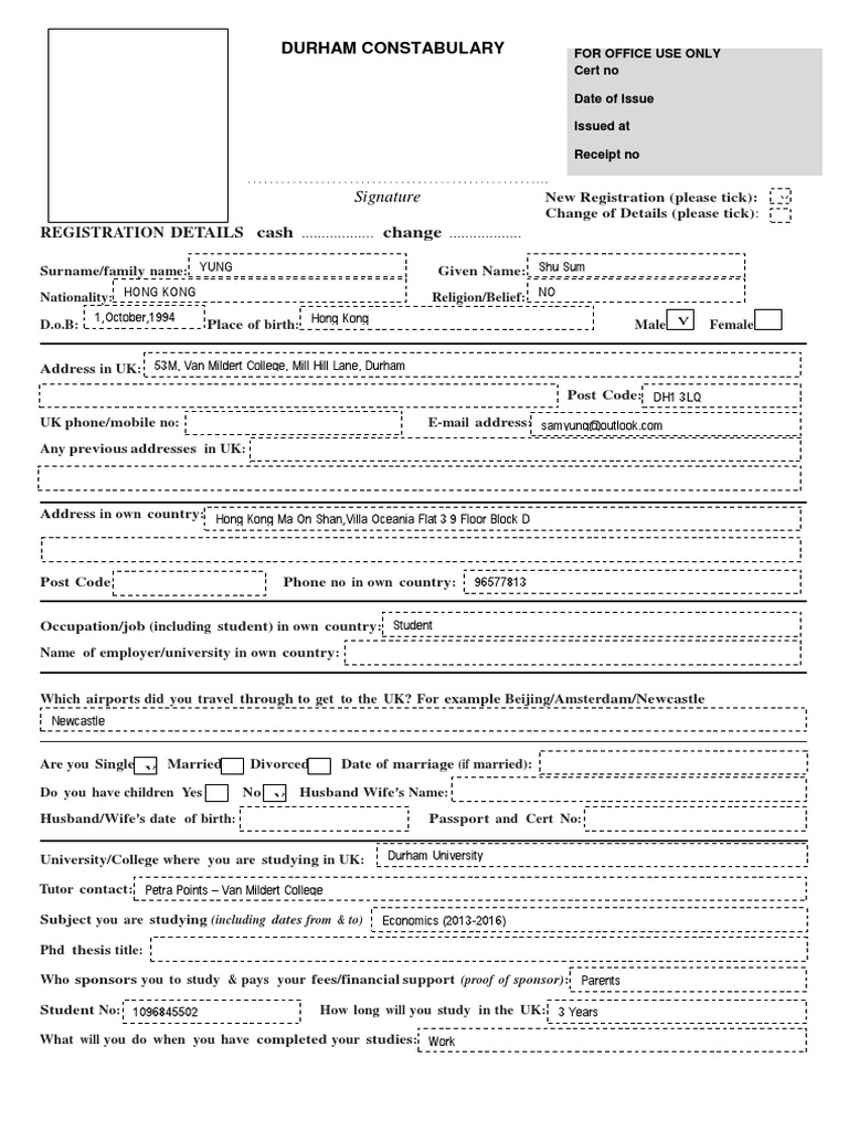 Durham Constabulary Registration Form | PDF