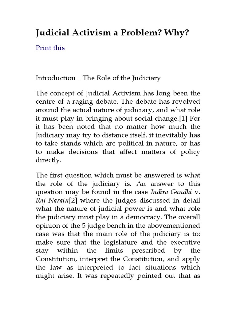 Judicial Activism A Problem | PDF | Judiciaries | Separation Of Powers