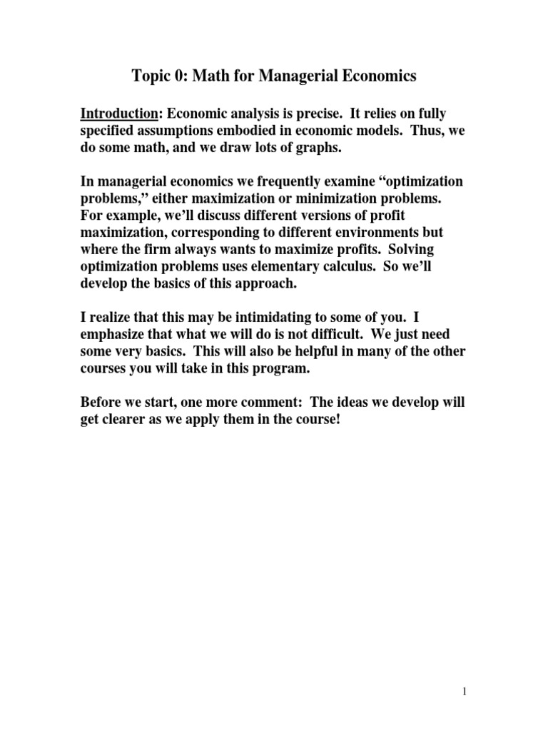 Lecture 0 Math For Managerial Economics | PDF | Derivative | Slope