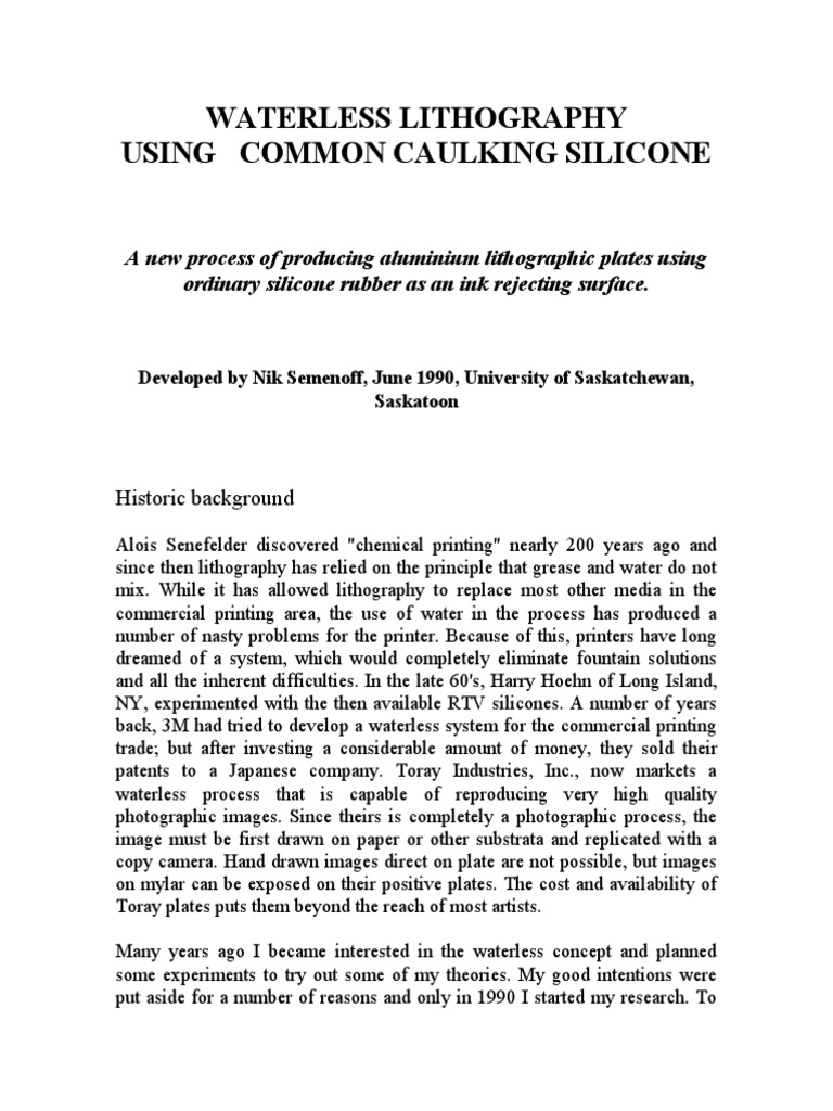 Waterless Lithography | PDF | Lithography | Printmaking