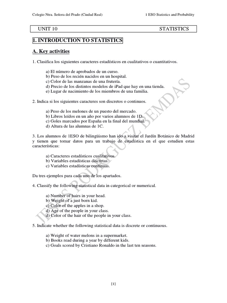 Unit 10 - Exercises and Word Problems (Statistics + Probability) | PDF ...