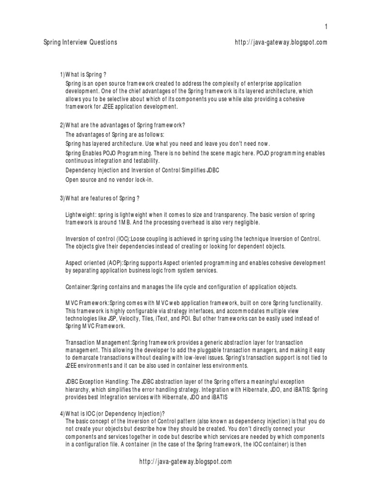 Spring Interview Questions Pdf Pdf Spring Framework Java Server Faces 0317