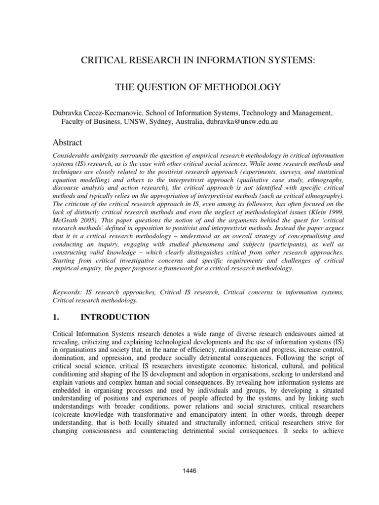 Critical Research In Information Systems The Question Of Methodology