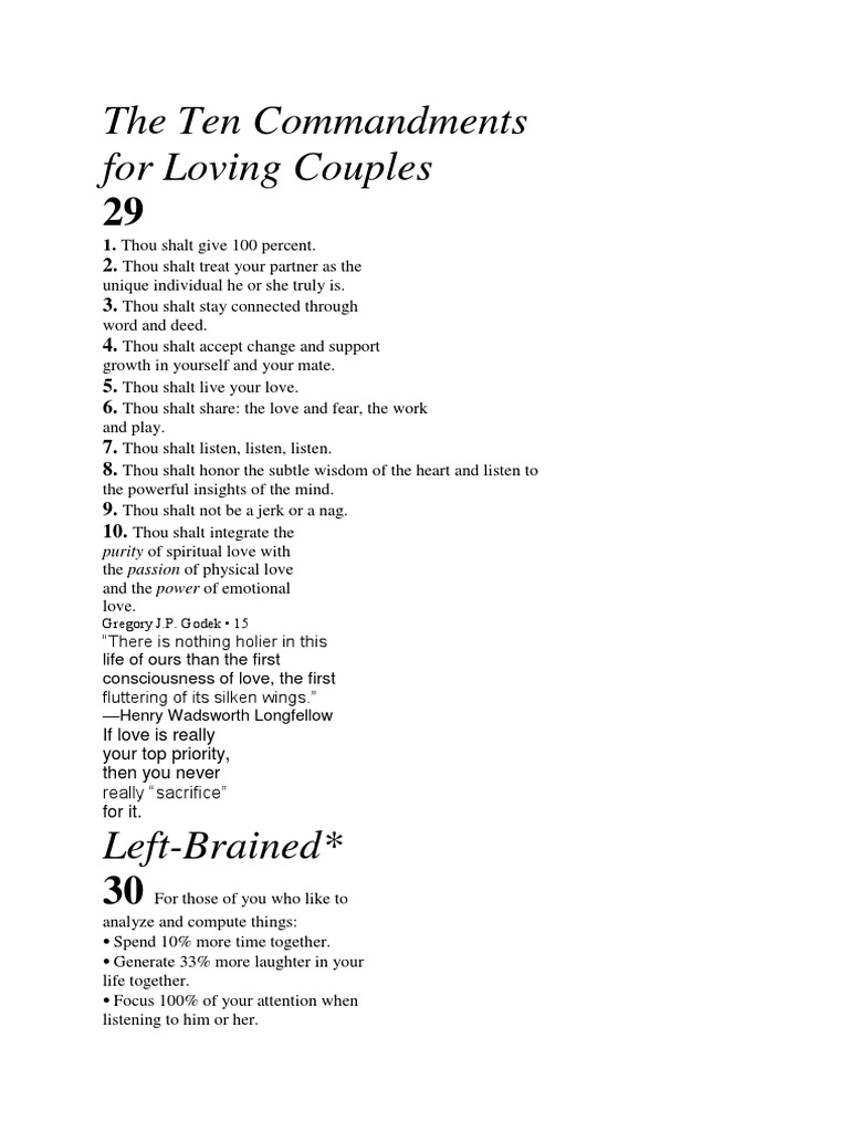 The Ten Commandments For Loving Couples: Purity of Spiritual Love With ...