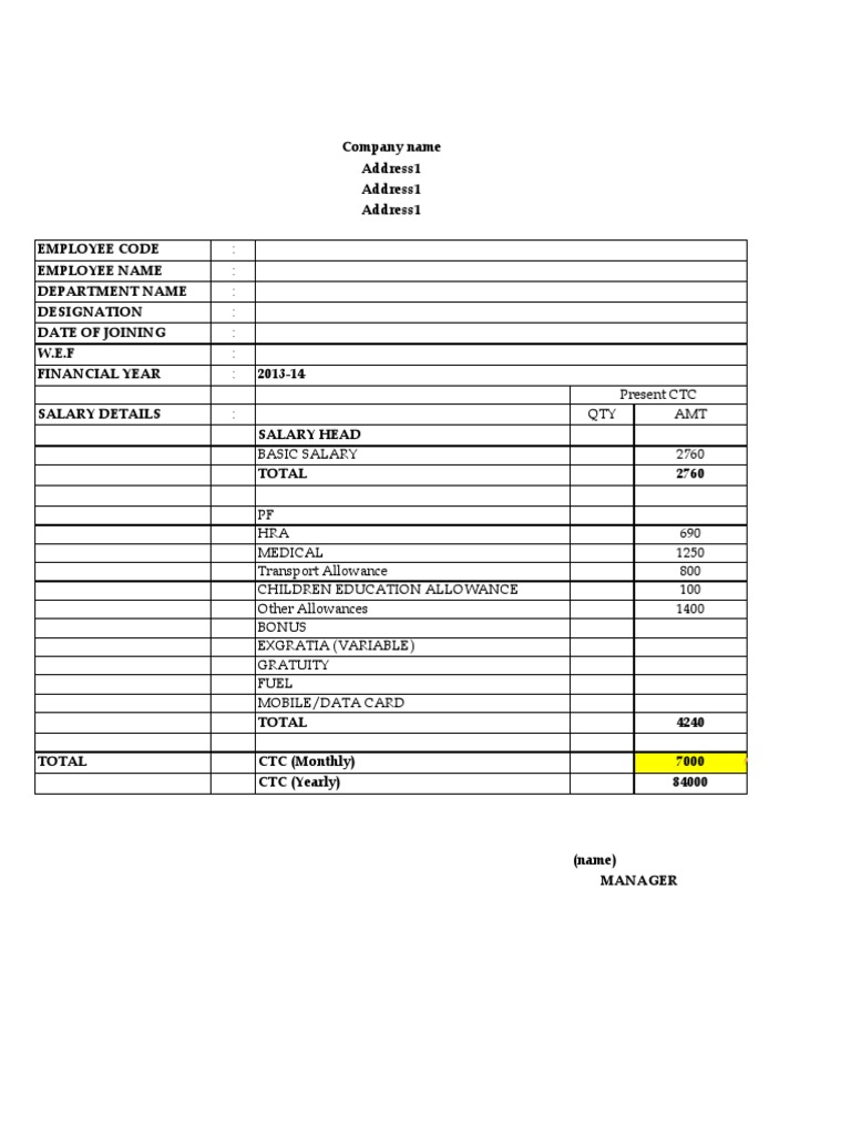 Salary Slip CTC Calculator in Excel | PDF | Computing | Business