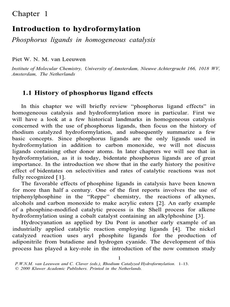 Rhodium Catalyzed Hydroformylation - CH 01 | PDF | Catalysis ...