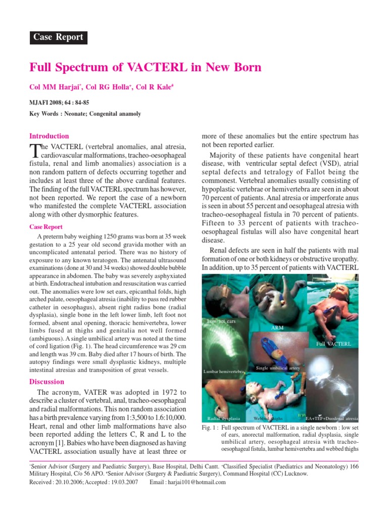 Vacterl Syndrome in Newborn | PDF | Congenital Disorder | Medical ...