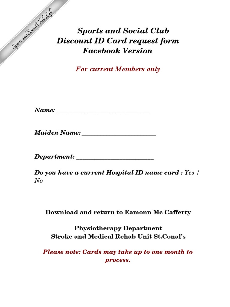 Sports and Social Club ID Card Request | PDF