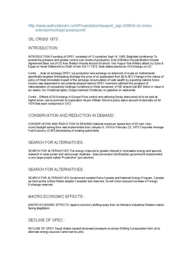 Oil Crisis 1973:: Entertainment-Ppt-Powerpoint | PDF | Energy And ...