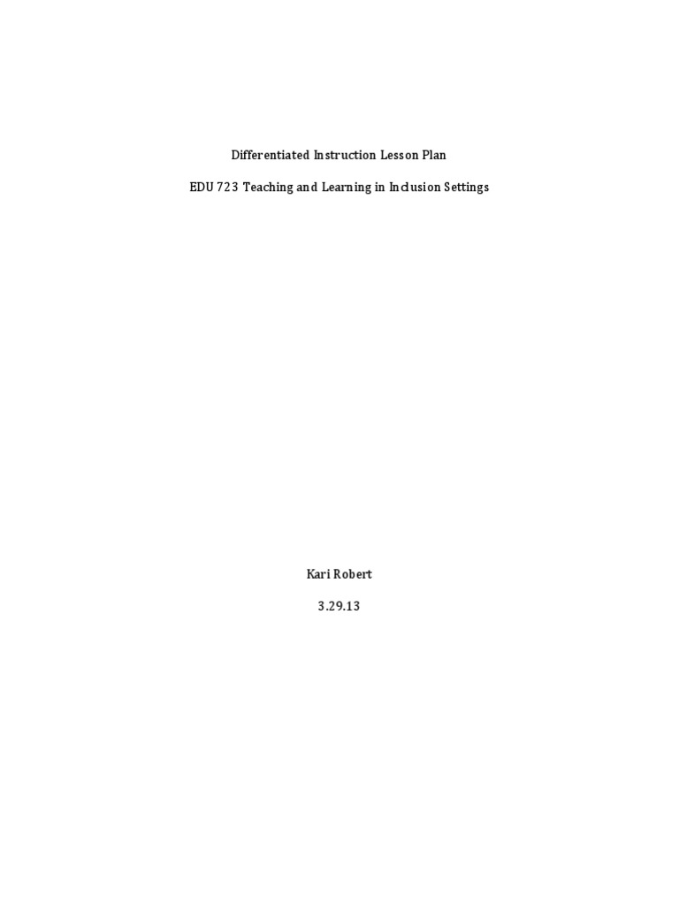 Robert Differentiated Instruction Lesson Plan | PDF | Differentiated ...