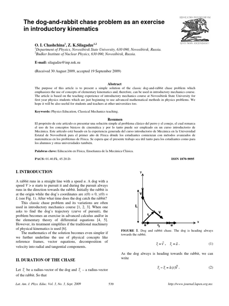 The Dog-And-Rabbit Chase Problem As An Exercise in Introductory Kinematics | PDF | Euclidean ...