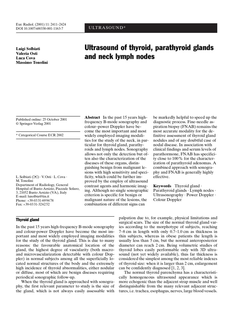 Ultrasound of Thyroid, Parathyroid Glands and Neck Lymph Nodes ...