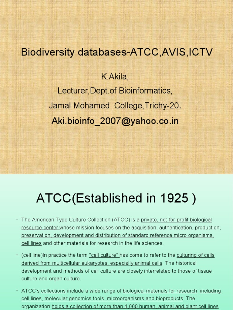 Biodiversity Database | PDF | Atcc (Company) | Virus