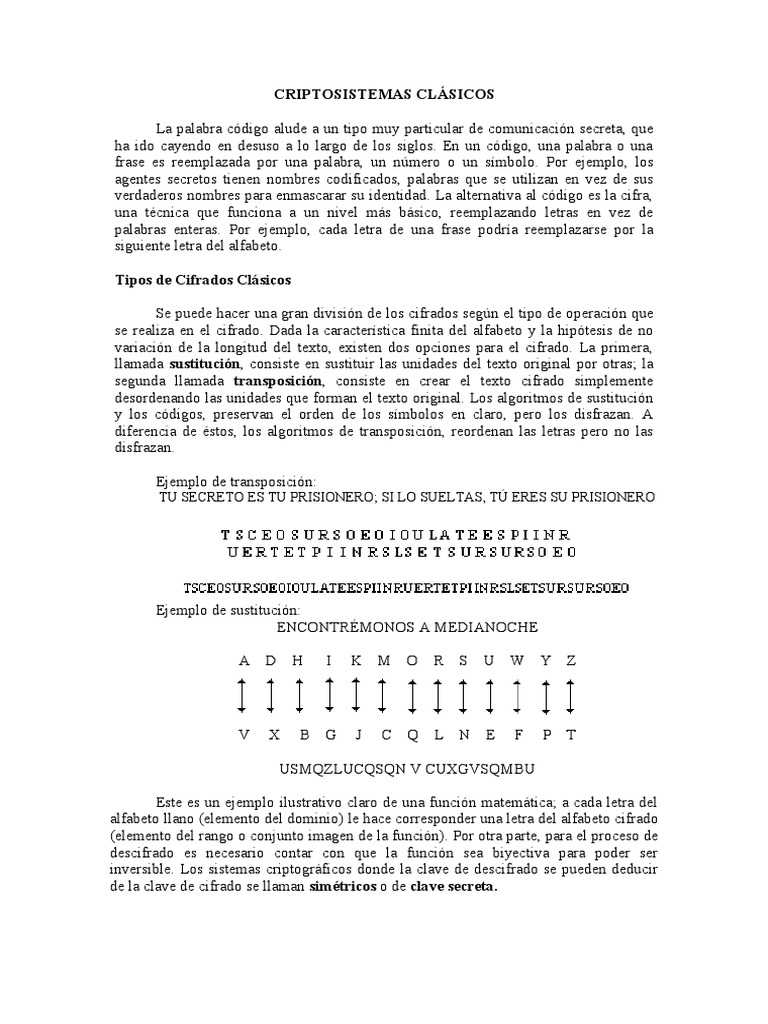 Criptosistemas Clásicos | PDF | Cifrado | Criptografía