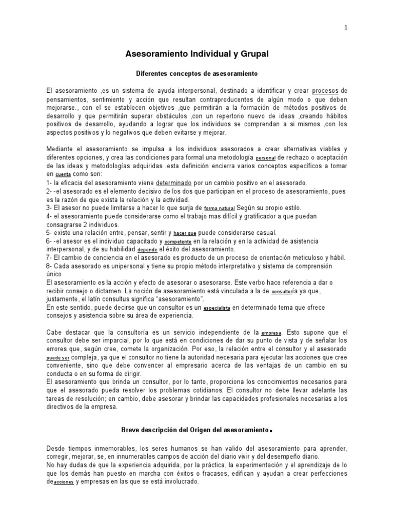 Asesoramiento Individual Y Grupal Pdf Conocimiento Science