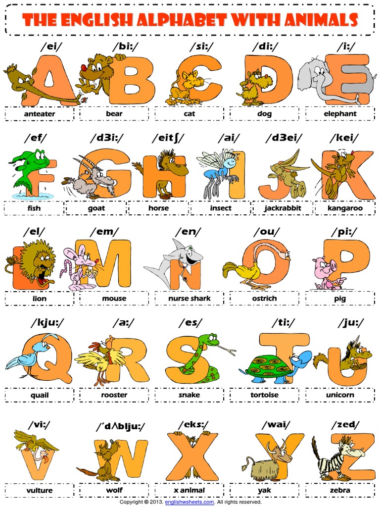 Animals Theme English Alphabet Picture Dictionary Vocabulary Worksheet ...