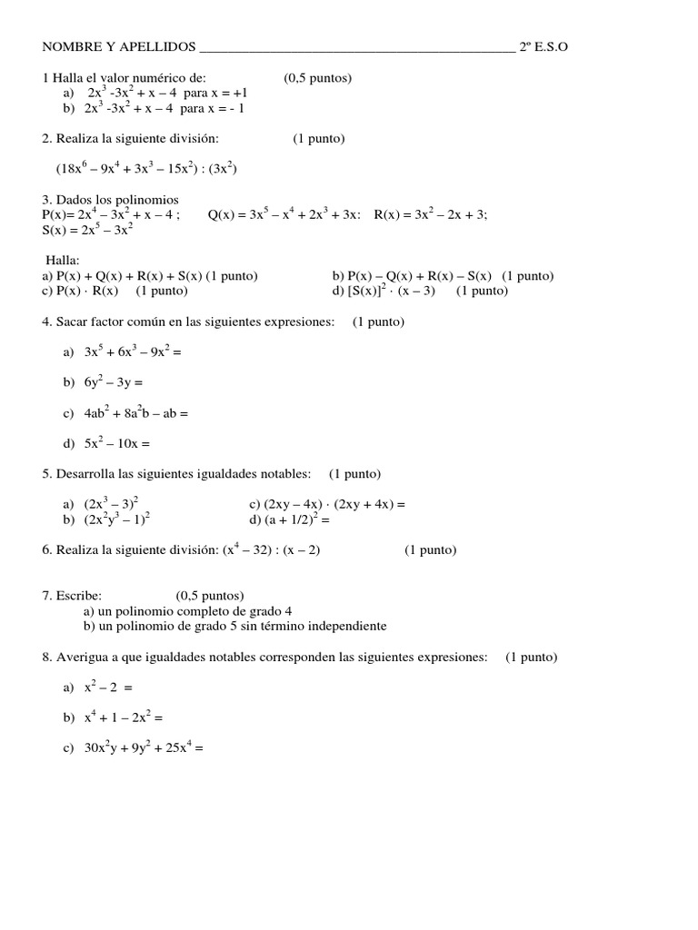 Ejercicios Polinomios1 | PDF | Métodos y materiales de enseñanza