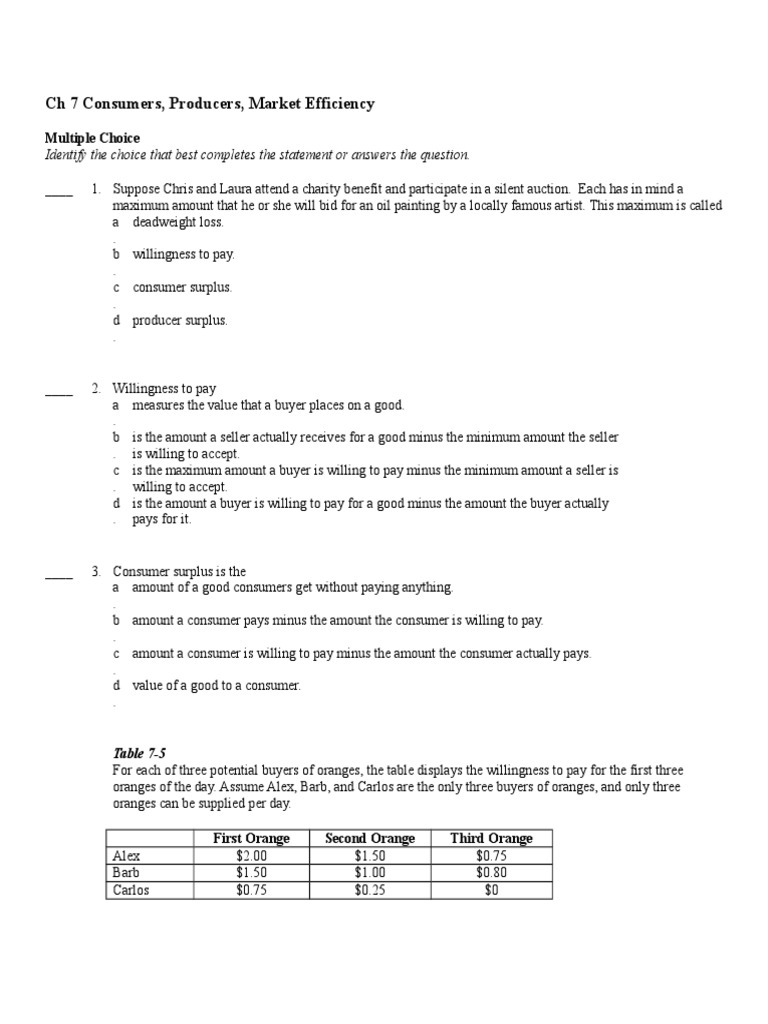CH 7 Consumers, Producers, Market Efficiency | PDF | Economic Surplus ...