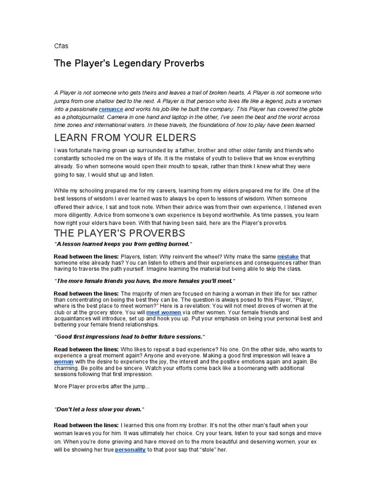 The Player's Legendary Proverbs | PDF | Leisure