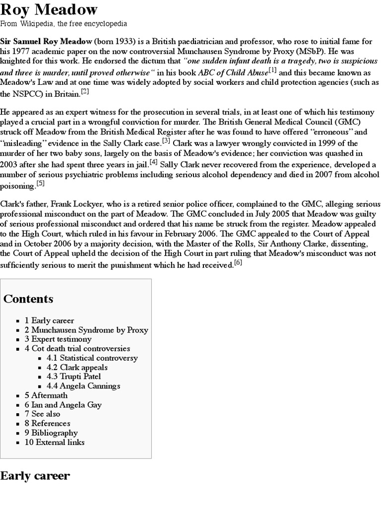Roy Meadow - Wikipedia, The Free Encyclopedia | Prosecution | Wellness