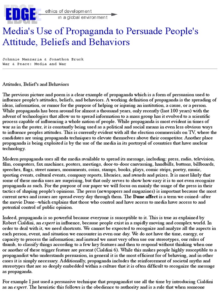 Media's Use of Propaganda To Persuade People's Attitude, Beliefs and ...