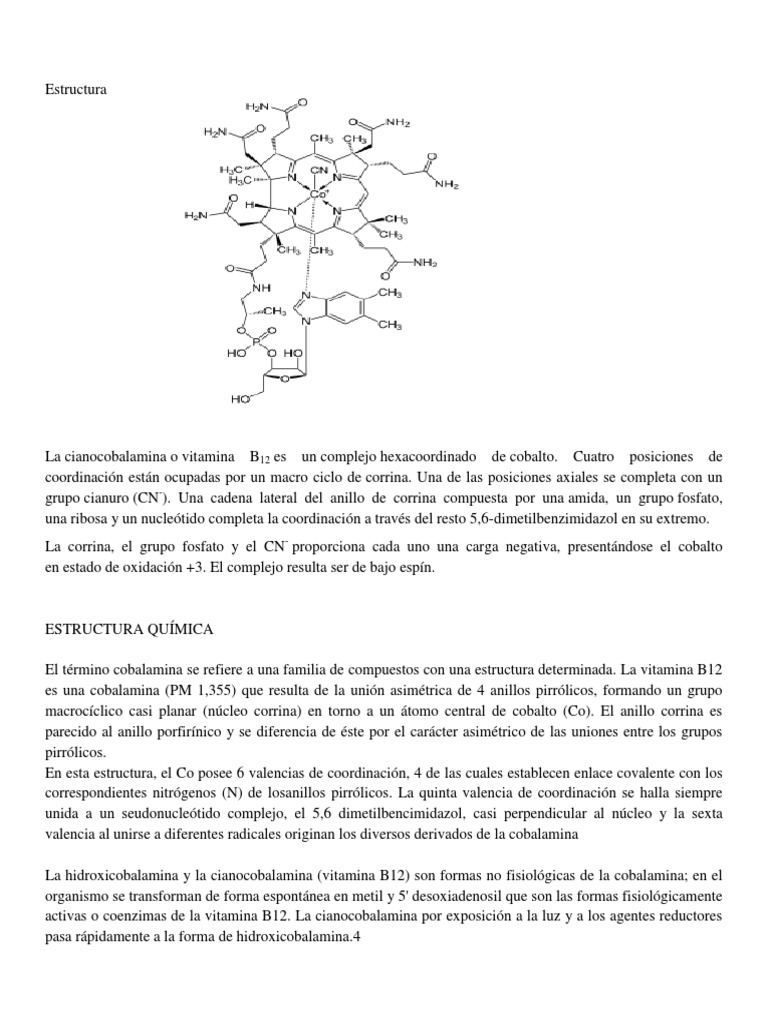 Estructura de la Cianocobalamina y Derivados | PDF | Digestión ...