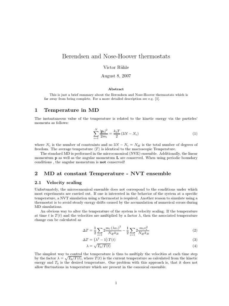 The Anderson Thermostat | PDF | Molecular Dynamics | Temperature
