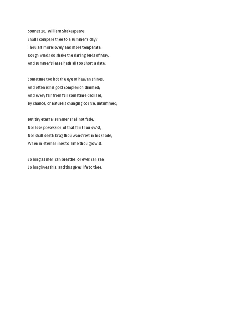 Sonnet 18, William Shakespeare | PDF | Poetry