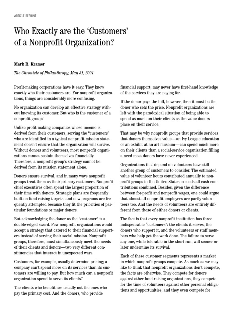 Who Are Customers of Nonprofit Organization | PDF | Nonprofit ...