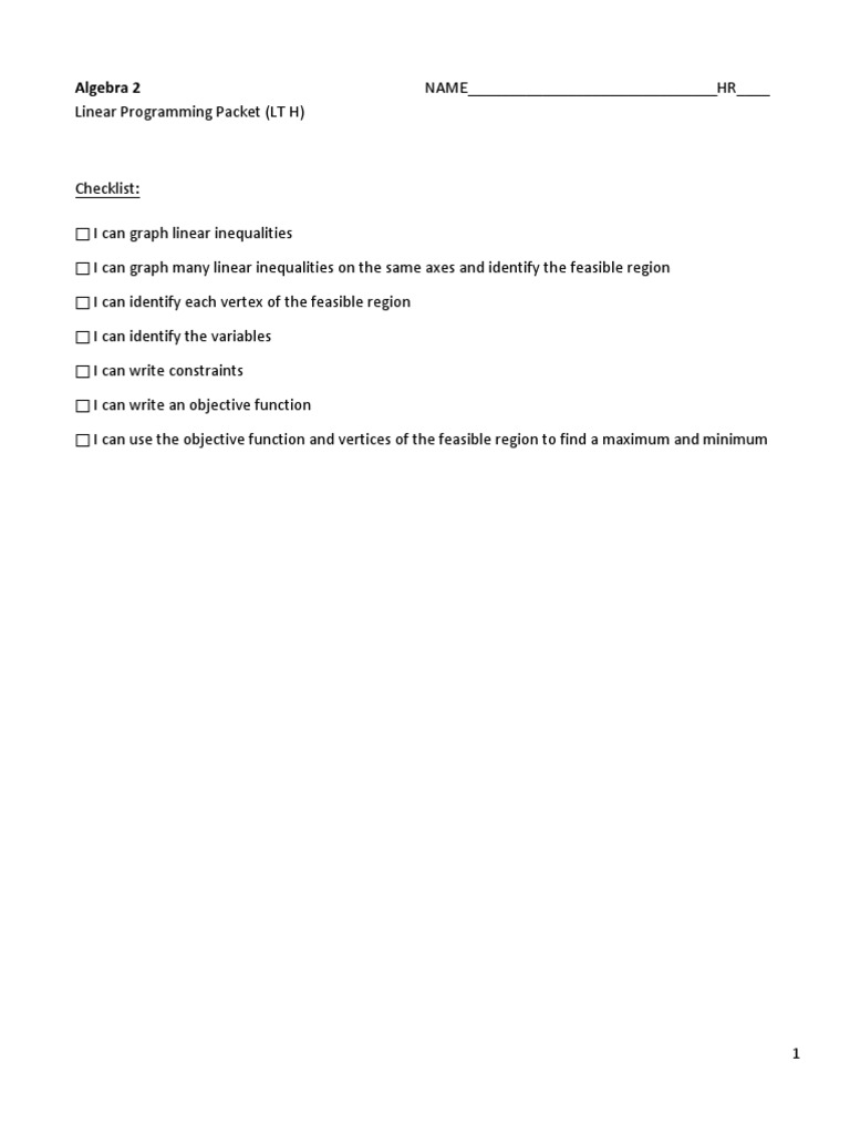 Linear Programming Packet | PDF | Linear Programming | Mathematical Optimization