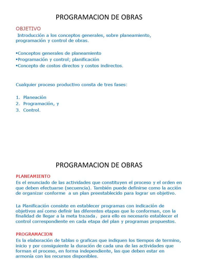 Programacion de Obras | PDF | Planificación | Presupuesto