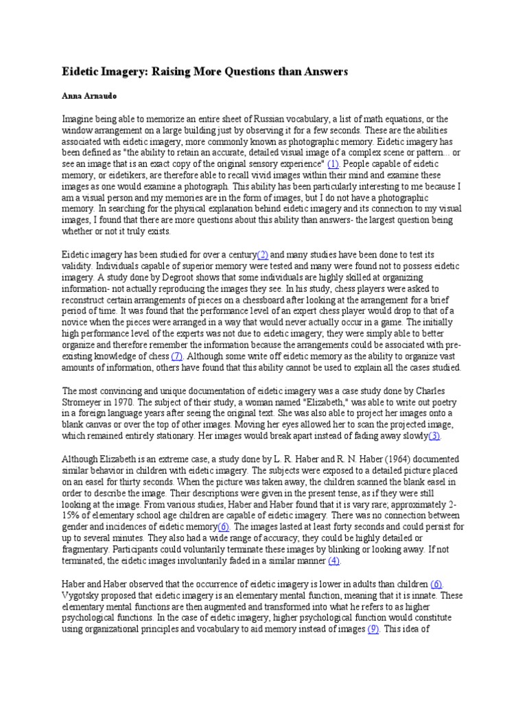 Eidetic Imagery: Raising More Questions Than Answers: Anna Arnaudo ...
