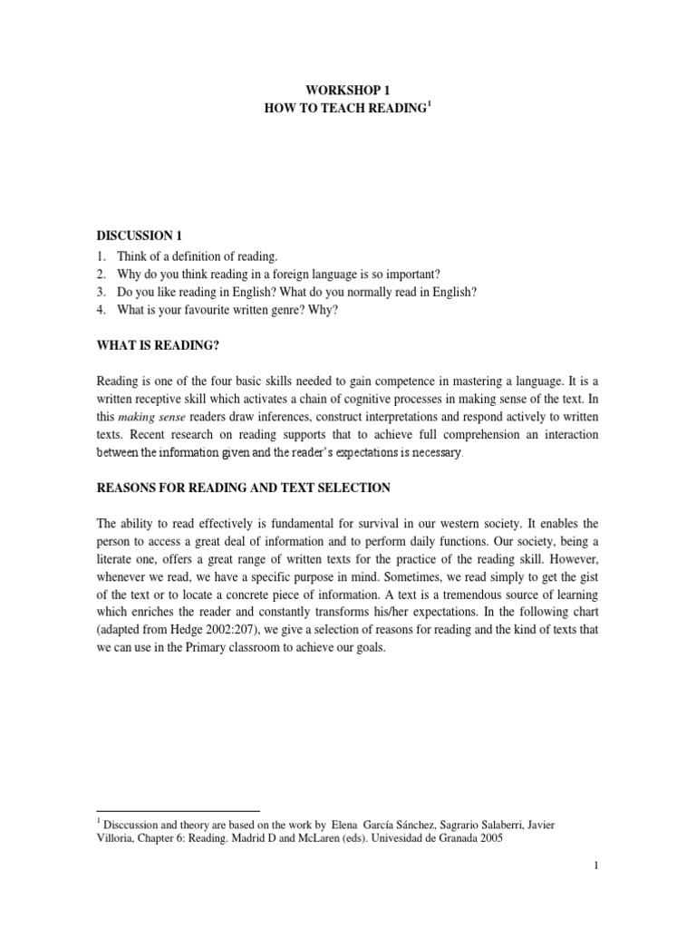 Reading Workshop-Student's Handout | PDF | Reading (Process) | Reading ...