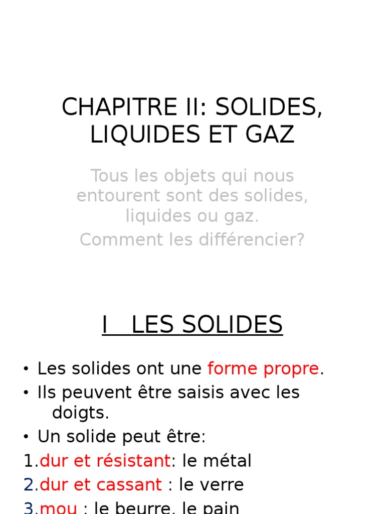 5eme Physique Chapitre Ii Solide, Liquide, Gaz | PDF | Litre ...