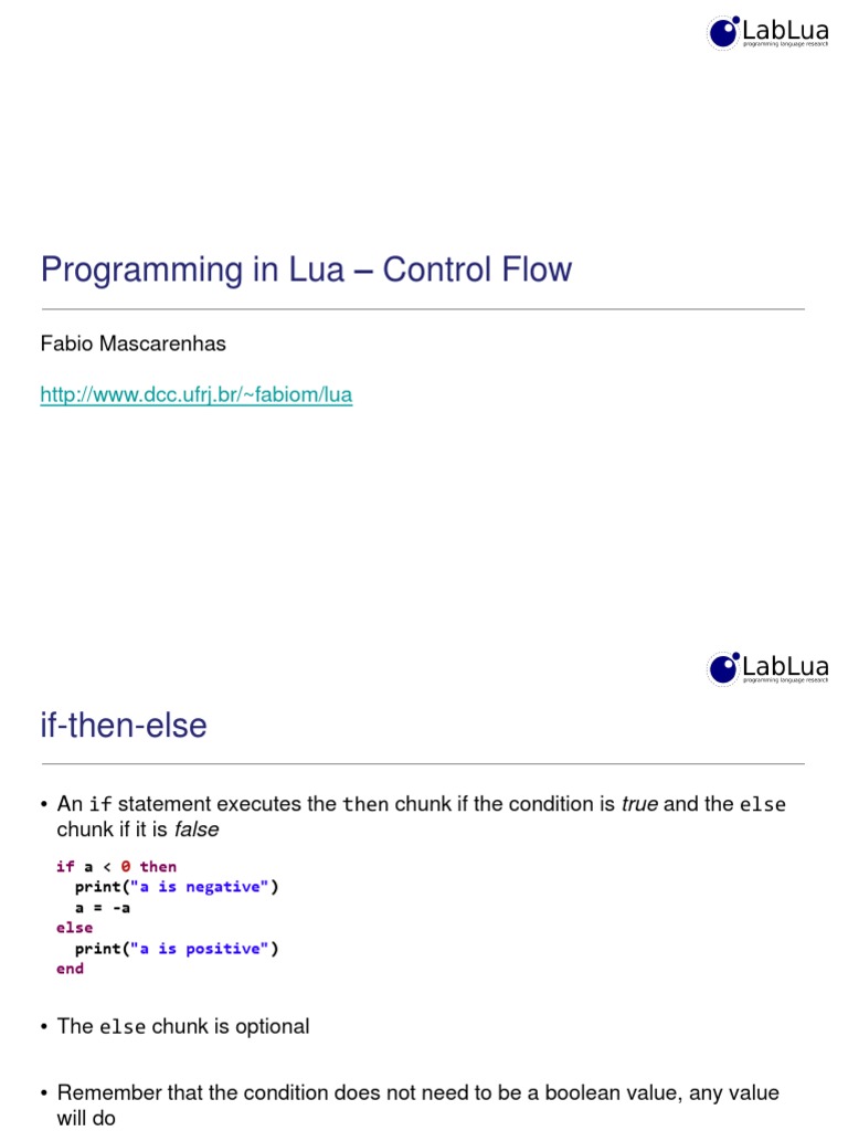 Programming in Lua - Control Flow: Fabio Mascarenhas | PDF | Control Flow | Variable (Computer ...