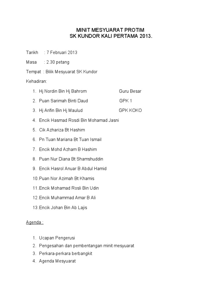 Minit Mesyuarat Protim | PDF