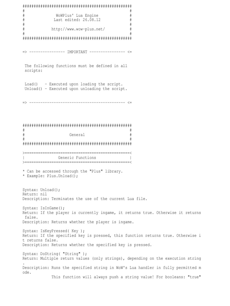Lua Engine Documentation | PDF | Callback (Computer Programming) | String (Computer Science)