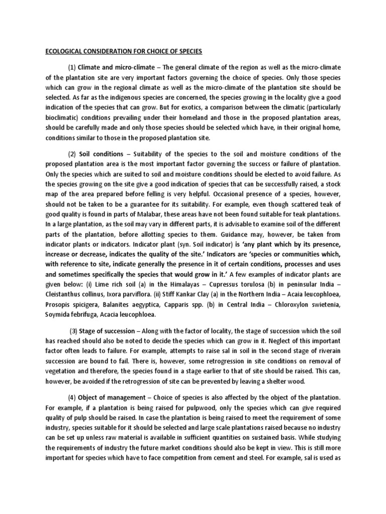 Ecological Consideration For Choice of Species | PDF | Trees | Plantation